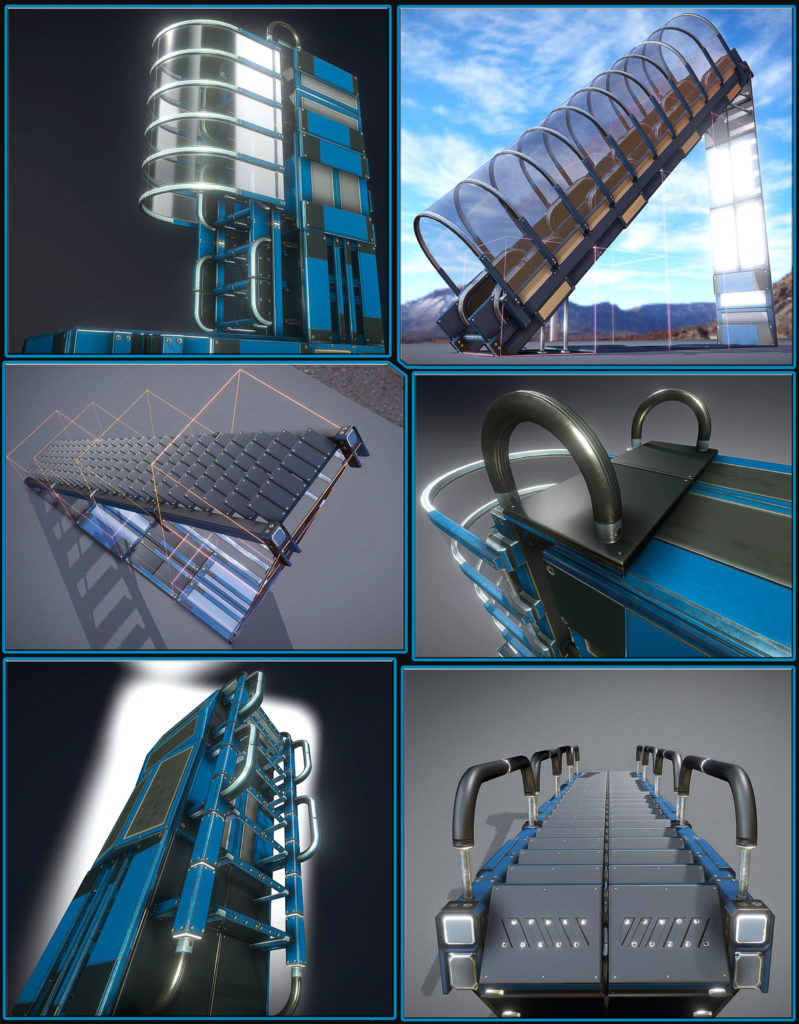 Sci-Fi Ladders and Stairs Blue - 3DHunt.co