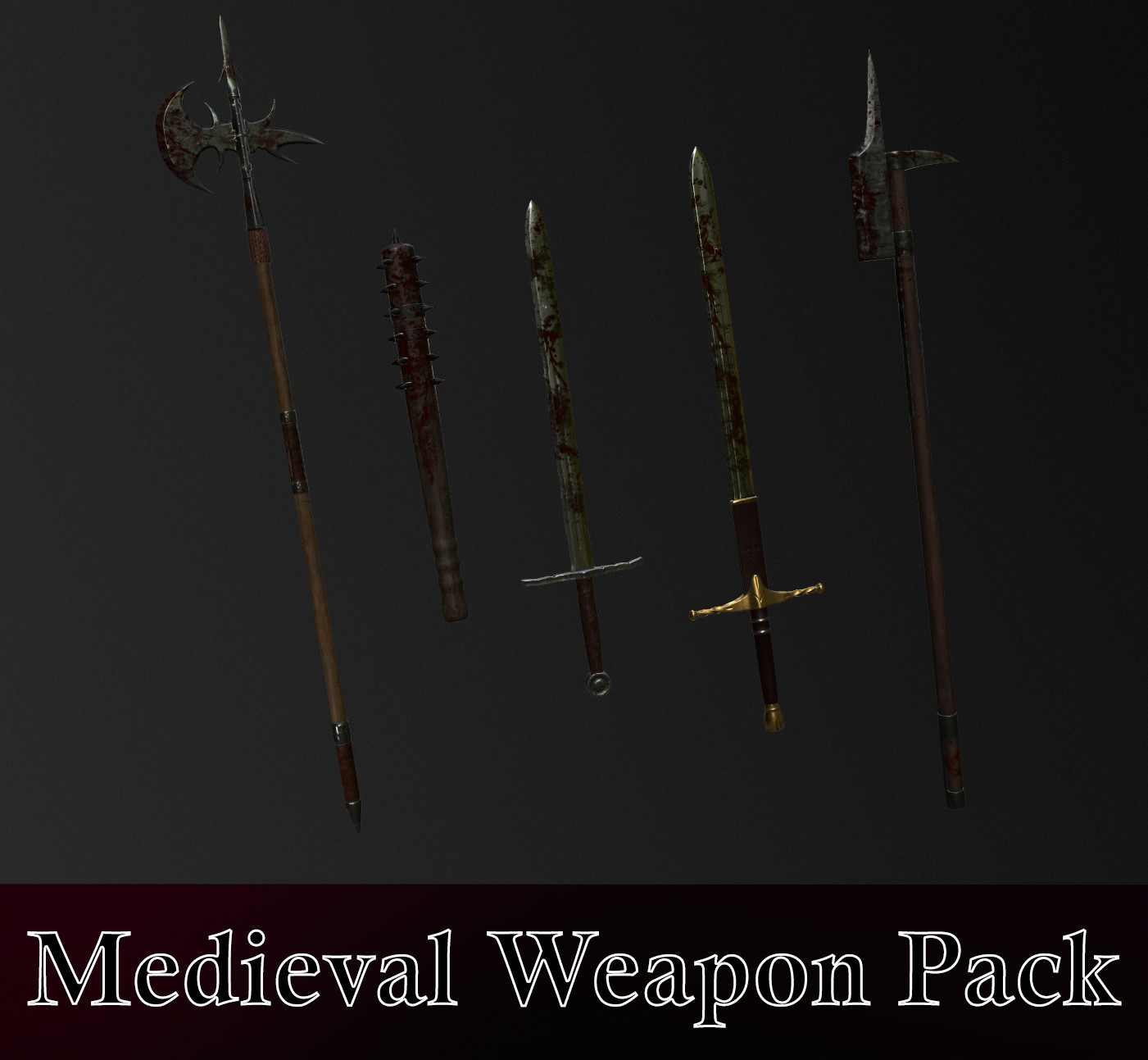 Medieval Weapon Pack (halberd, sword, mace) - 3DHunt.co