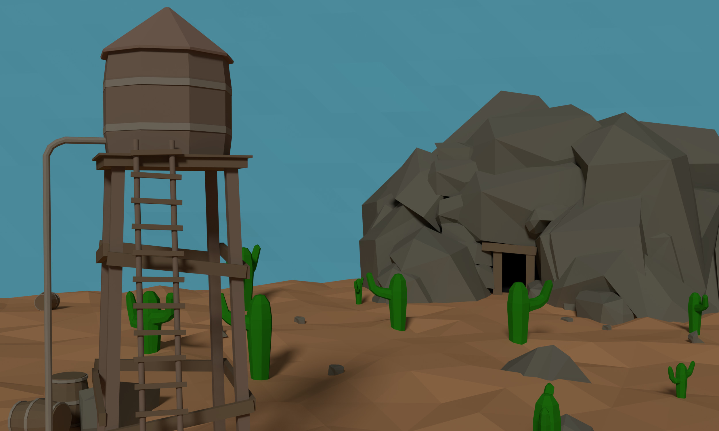 LowPoly Western Mine with Water tower - 3DHunt.co