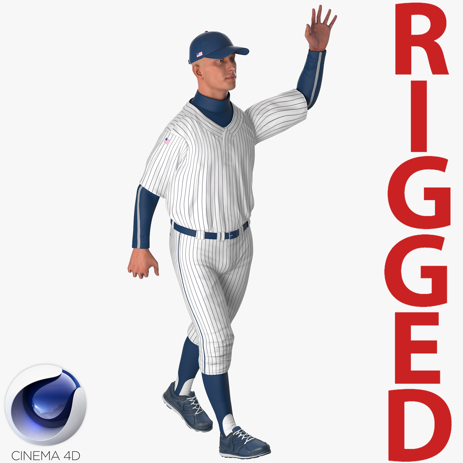 Baseball Player Rigged Generic 5 for Cinema 4D 3D Model - 3DHunt.co