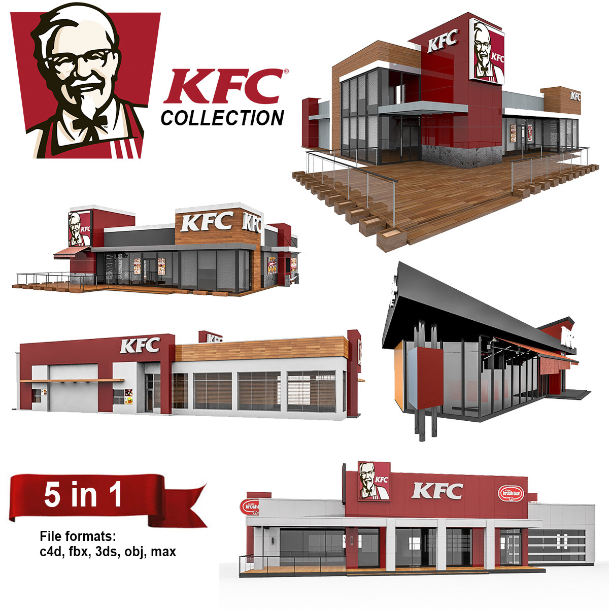 3D KFC 5 in 1 Collection 3D Model - 3DHunt.co