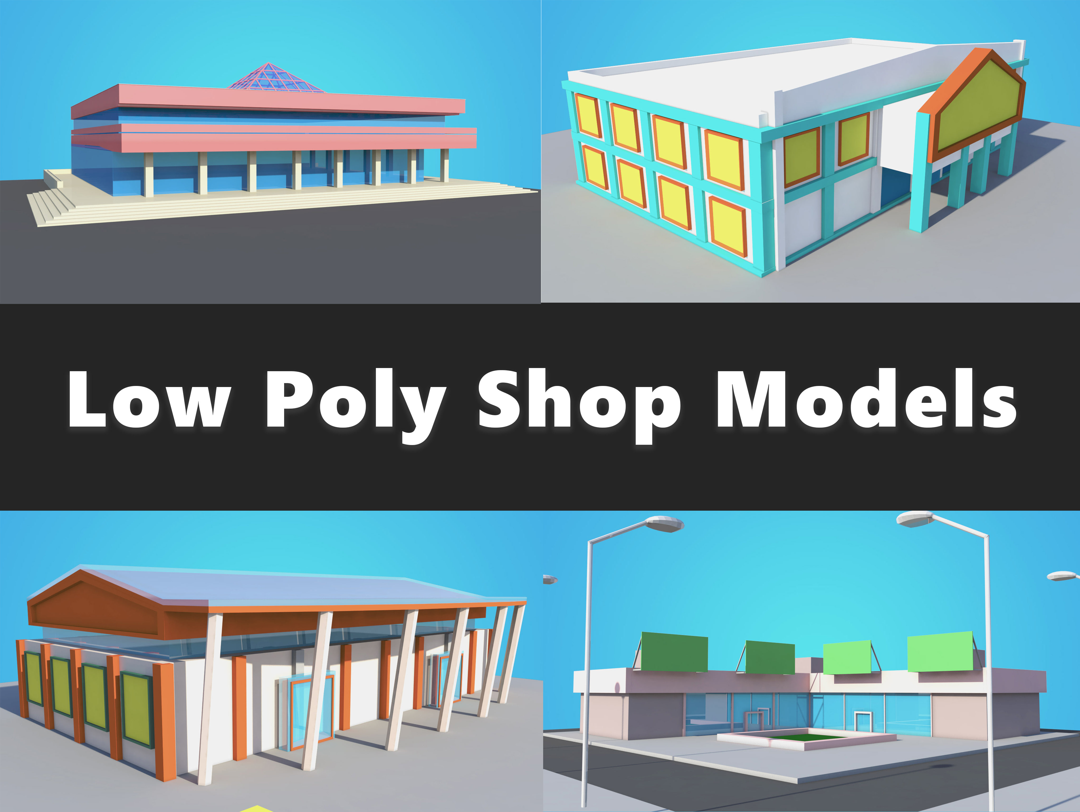 4 Shop / Mall Model Collection, Low Poly 3D Model - 3DHunt.co