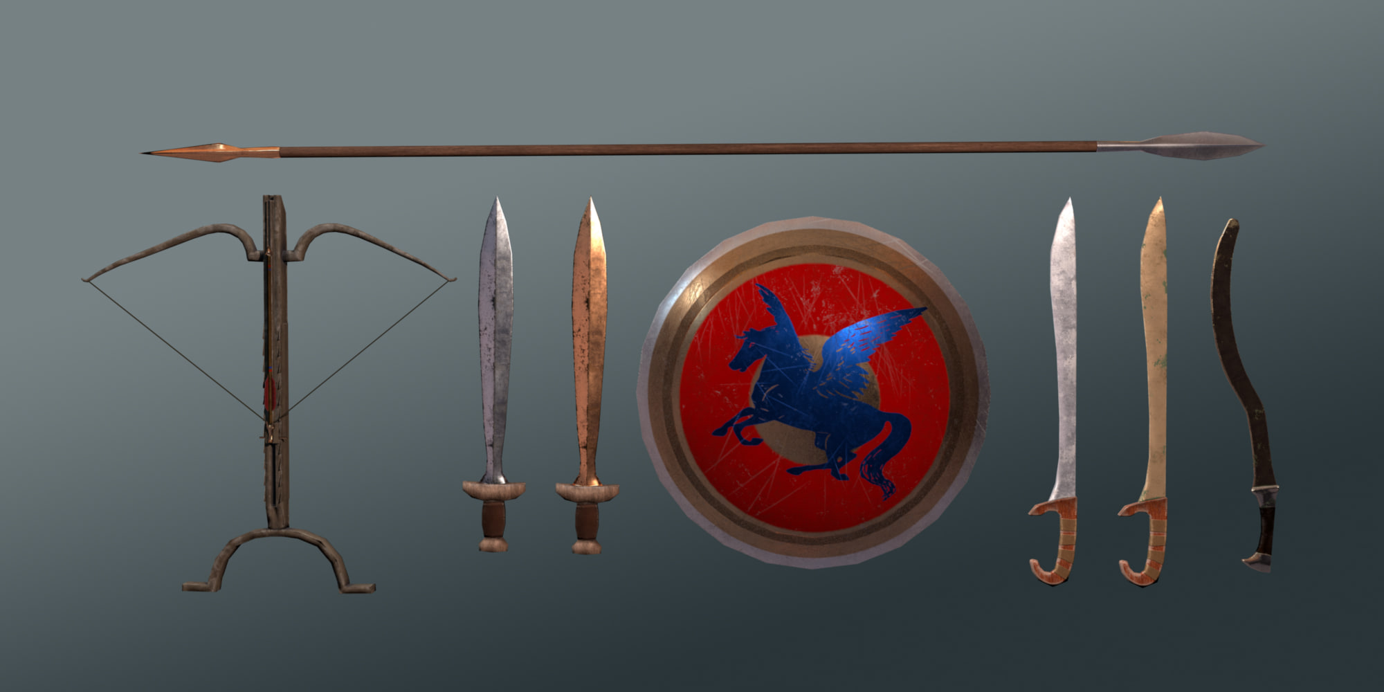 Low Poly Ancient Greek Weapons Pack 3D Model - 3DHunt.co