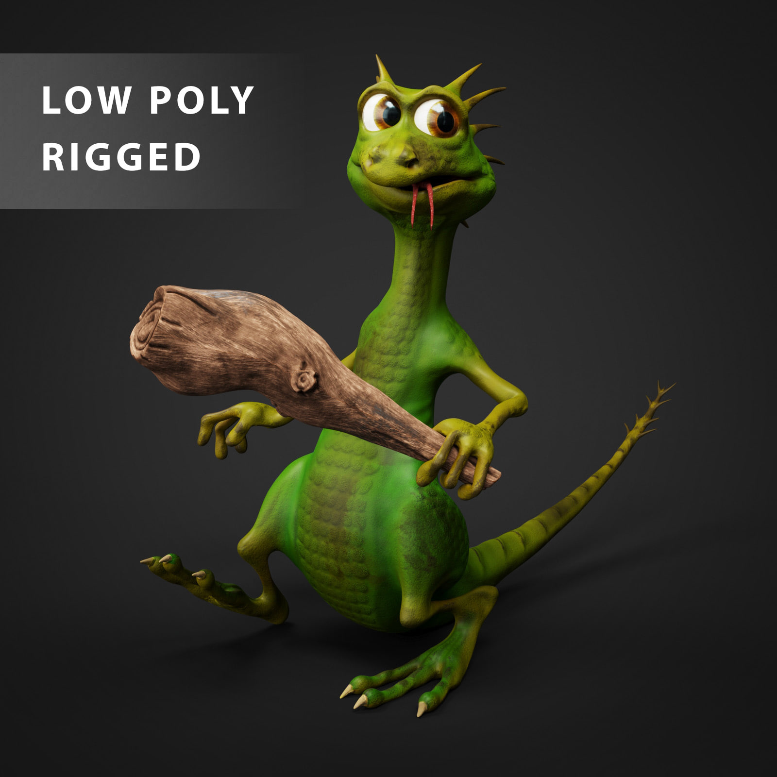 Cartoon Cave Lizard - Rigged 3D Model - 3DHunt.co