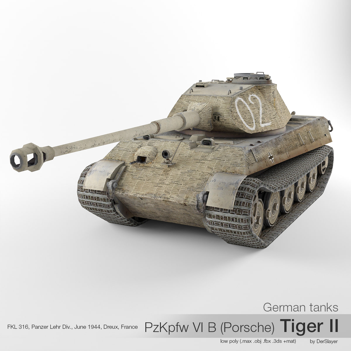 3D model German tank PzKpfw VI Ausf B Tiger II '02' 3D Model - 3DHunt.co