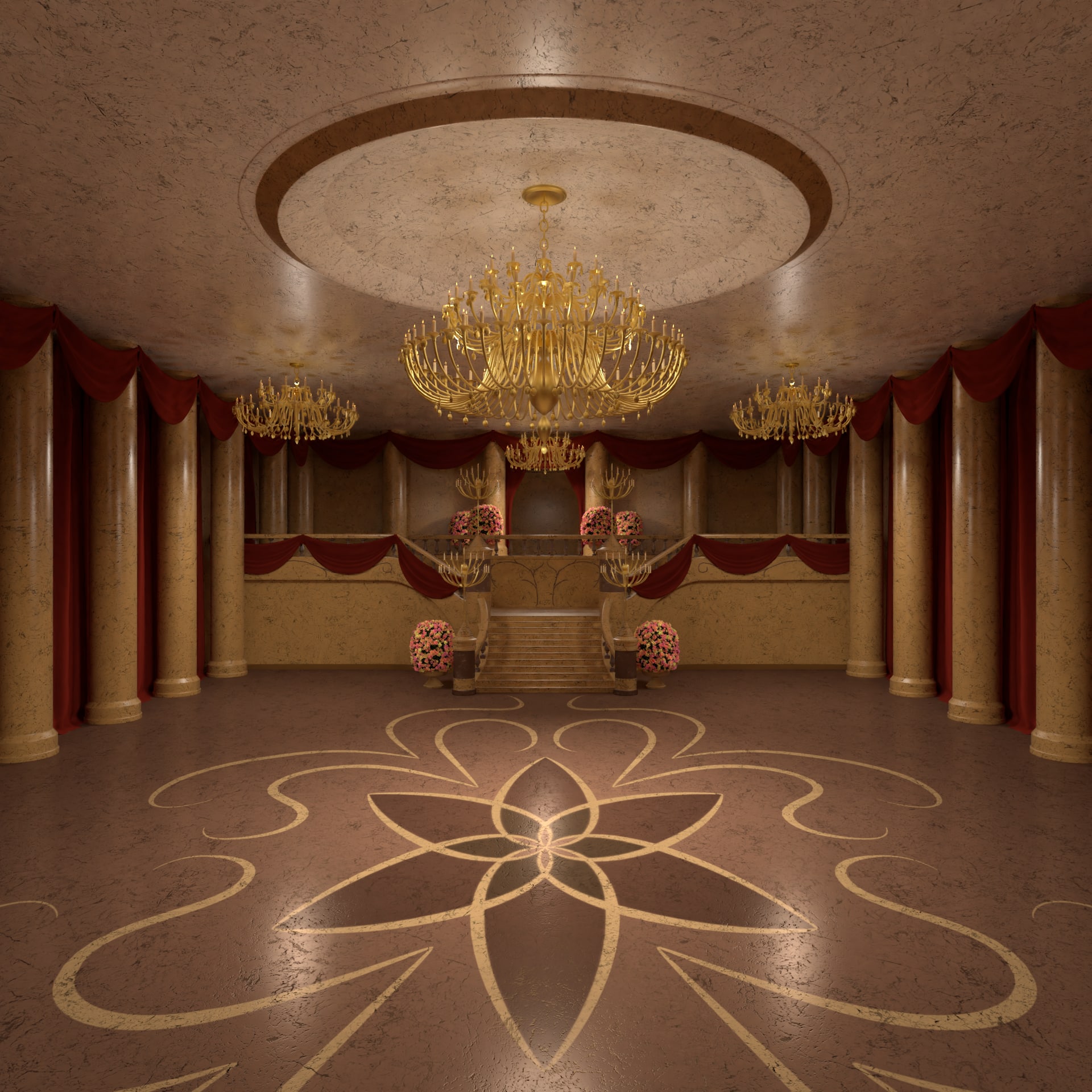 Elegant Ballroom 3D Model - 3DHunt.co