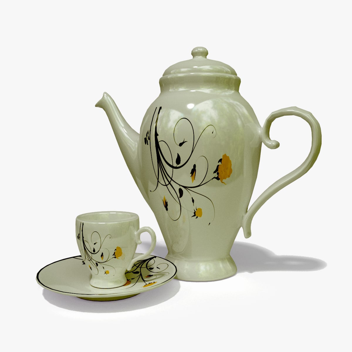 Tea Set (low poly) model 3D Model - 3DHunt.co