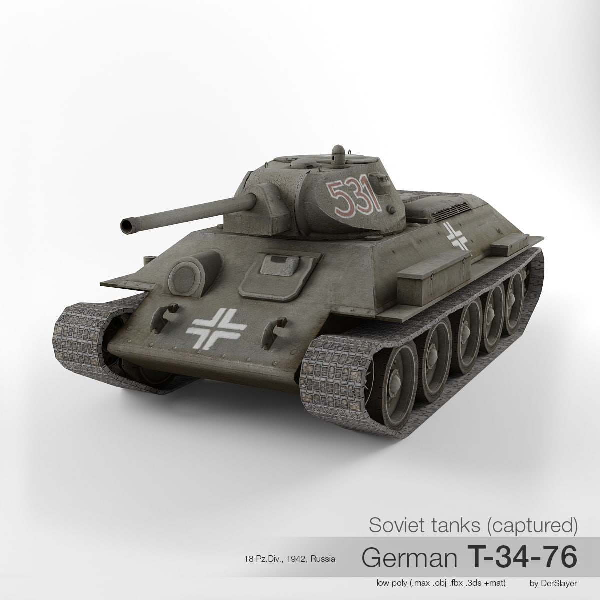 Captured Soviet tank T-34-76 3D Model - 3DHunt.co